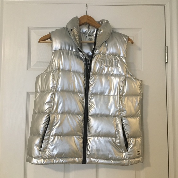 Jackets & Coats | Vs Pink Silver Puffer Vest | Poshmark